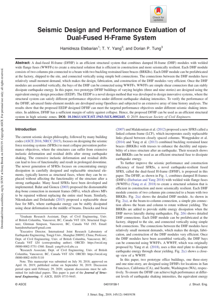 Seismic Design and Performance Evaluation of Dual-Fused H-Frame System | PDF | Earthquakes ...
