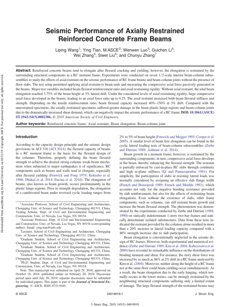 Seismic Performance of Axially Restrained Reinforced Concrete Frame ...