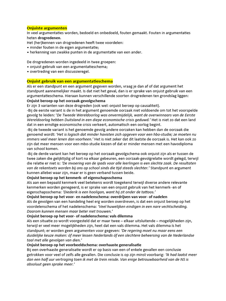 Argumenteren en Samenvatten - Toets P1 - Nederlands | PDF