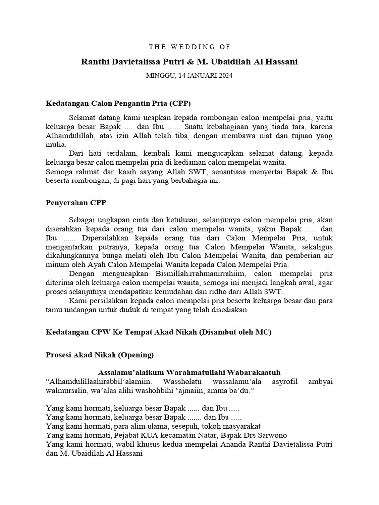Teks MC Akad Nikah Ranthi & Ubai | PDF