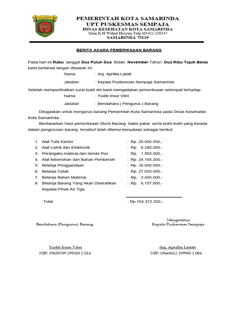 Berita Acara Pemeriksaan Barang | PDF