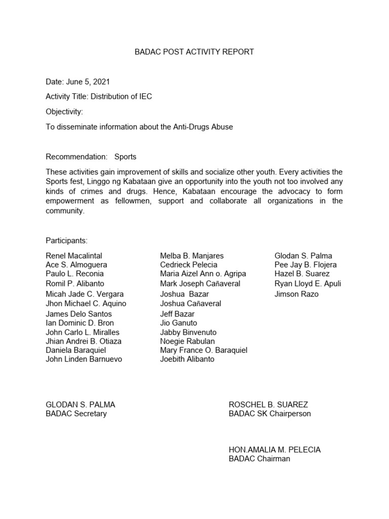 Badac Post Activity Report | PDF