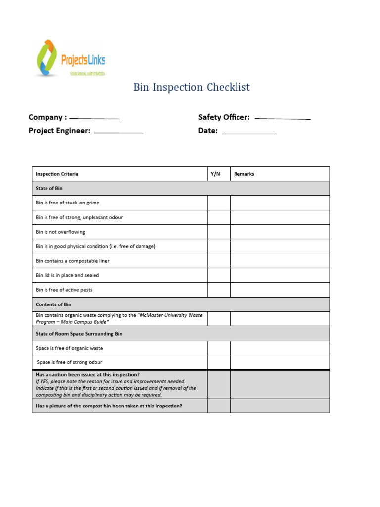 Trash Bin Checklist | PDF