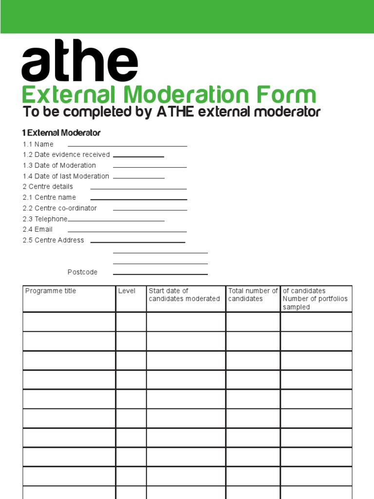 ATHE Moderation Form | PDF | Educational Assessment | Further Education