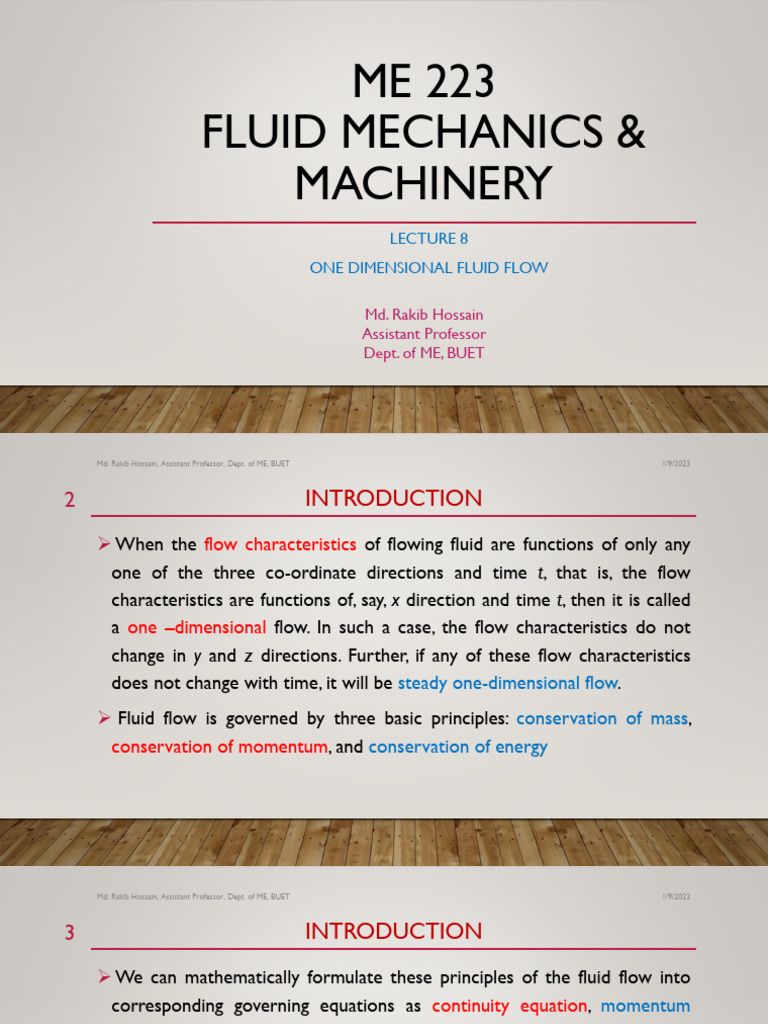 ME 223 - Lecture 08 - One Dimensional Fluid Flow | PDF | Fluid Dynamics | Mechanics