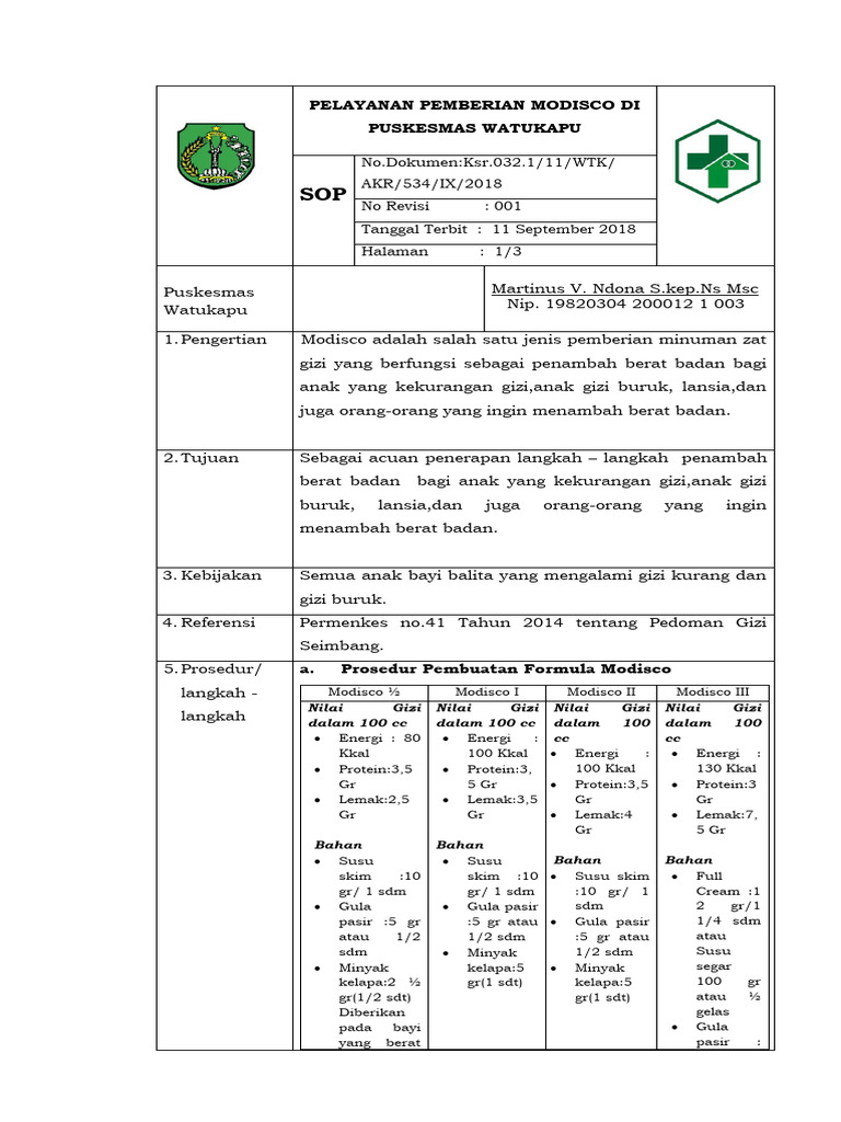 SOP Gizi Modisco | PDF