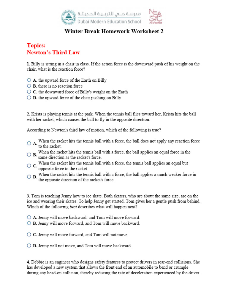 Winter Break Worksheet 2 | PDF | Force | Rocket