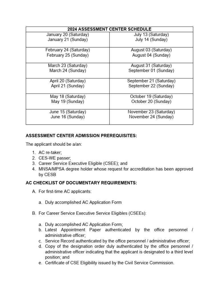 2024 Assessment Center Schedule | PDF