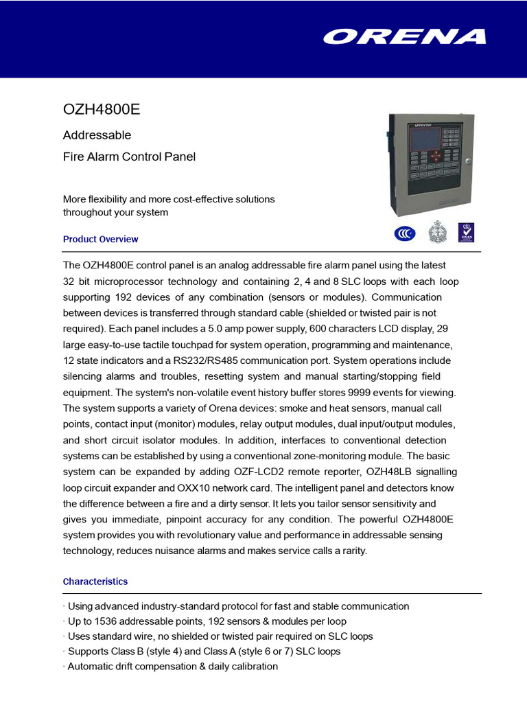 OZH4800E Addressable Fire Alarm Control Panel - V1 | PDF | Sensor ...