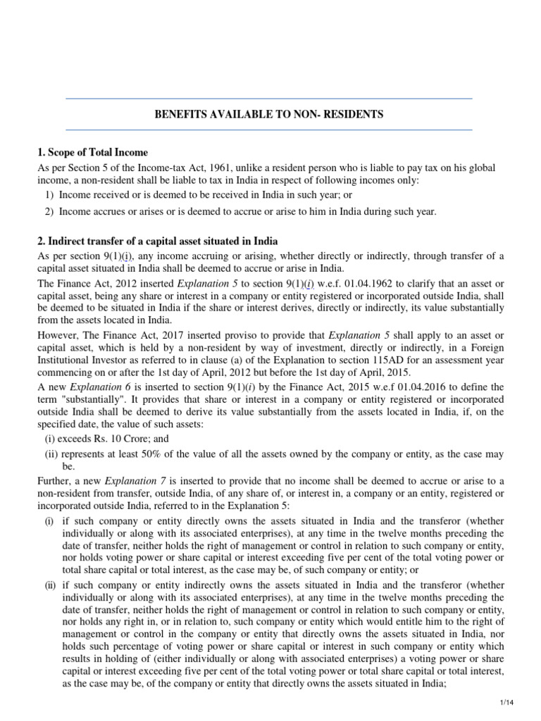 Benefits Available To Non Residents | PDF | Capital Gains Tax | Tax ...