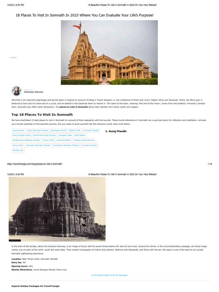 Somnath 18 Beautiful Places To Visit | PDF | Indian Religions | Hindu Mythology