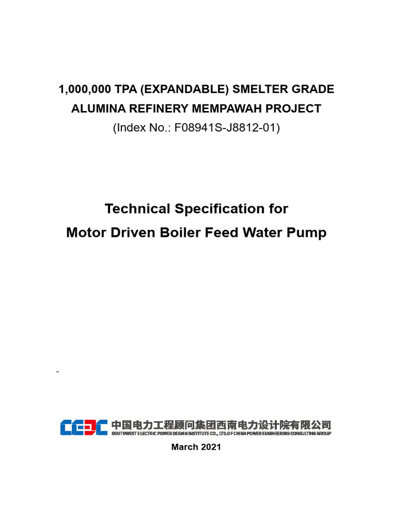 F08941S-J8812-01 Technical Specification For Motor Driven Boiler Feed ...