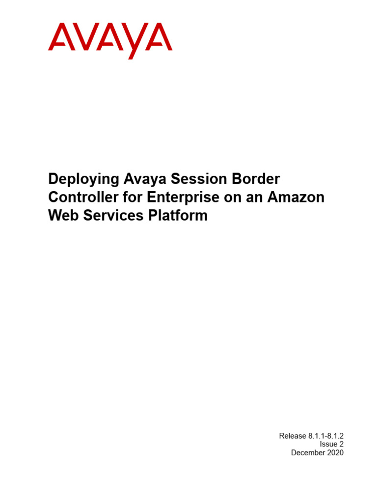 Avaya SBCE Deploying On An AWS Platform 8.1.x December 2020 | PDF | Computer Network | Amazon ...