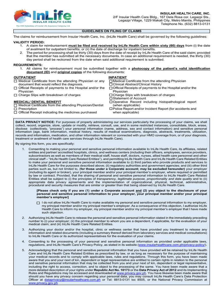InLife Claims Reimbursement | PDF | Health Care | Patient