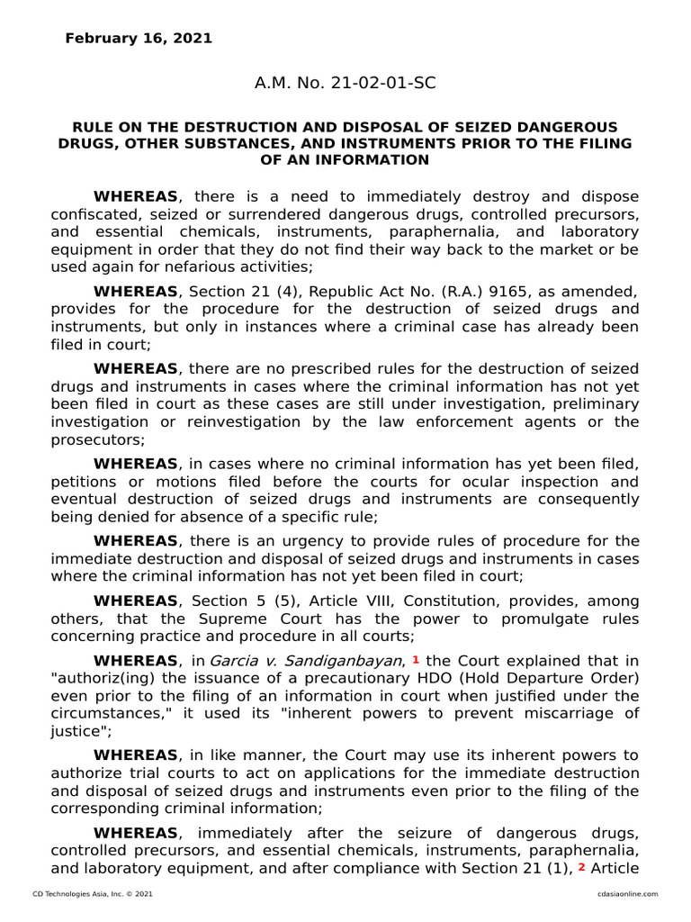 Rules for Destruction of Seized Drugs | PDF | Search Warrant | Search ...