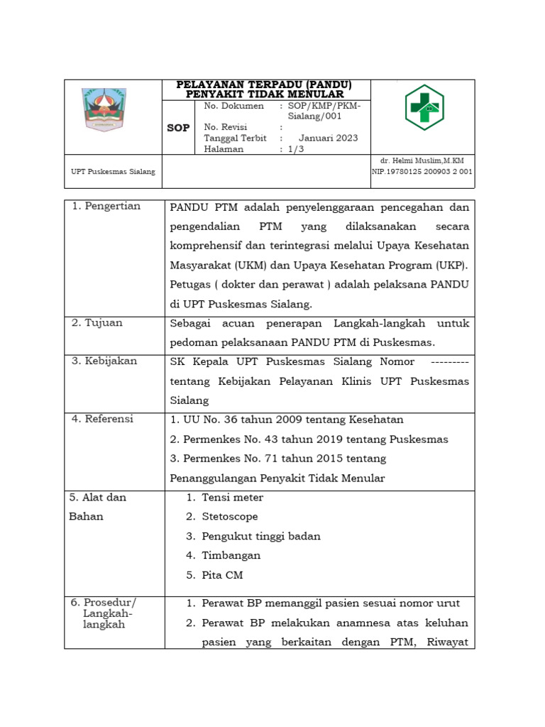 Sop Tatalaksana PTM Ok | PDF