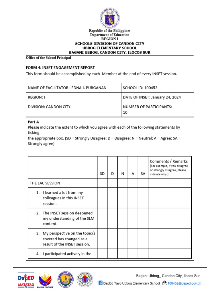 INSET Engagement Report for Ubbog School | PDF | Behavioural Sciences ...
