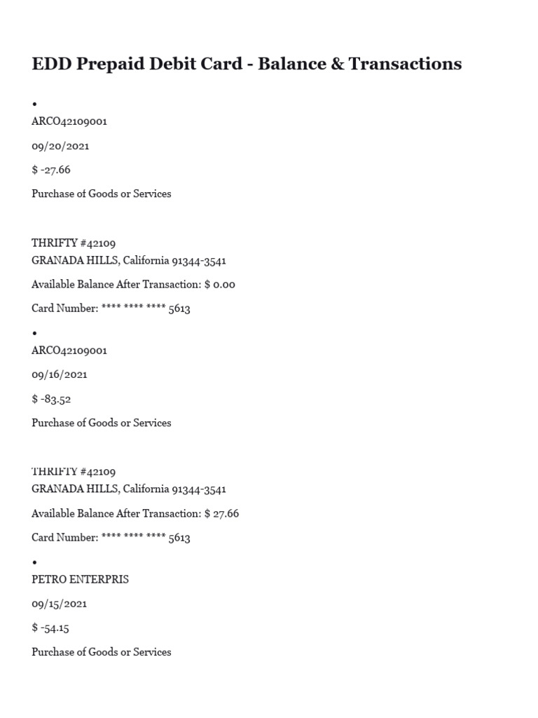 EDD Prepaid Card Balance Overview | PDF | Transaction Account ...