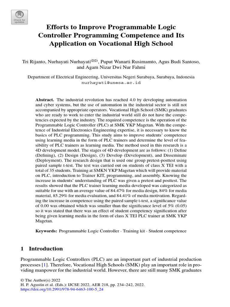 Efforts To Improve Programmable Logic Controller Programming Competence and Its Application On ...