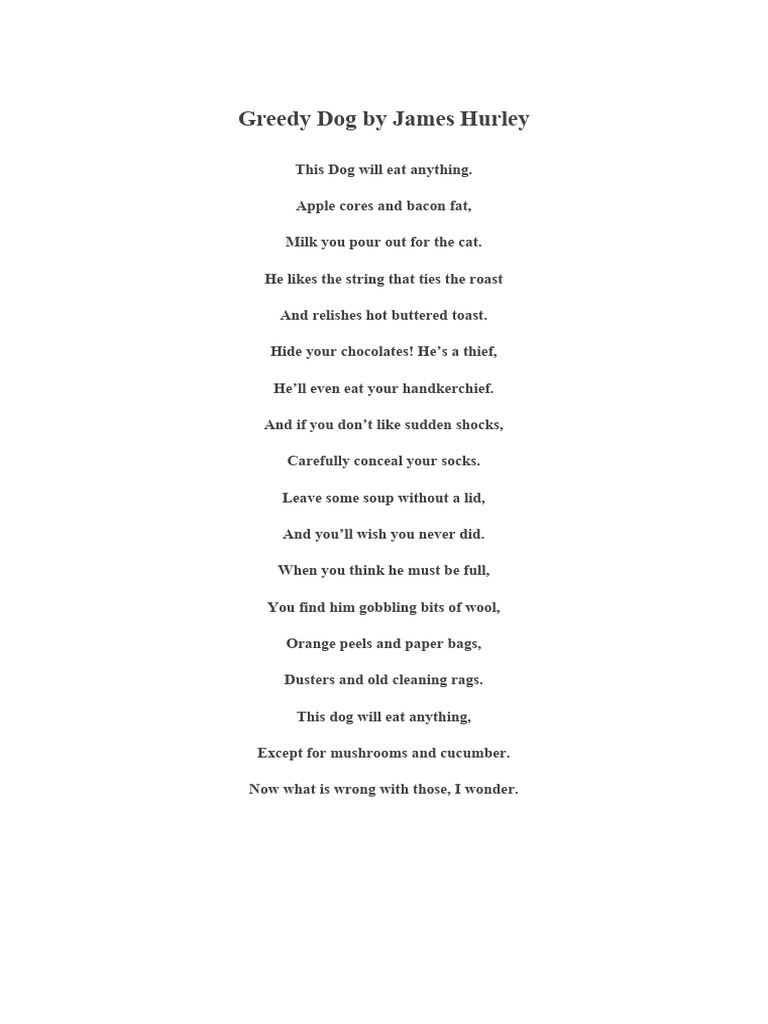 The Greedy Dog Poem by James Hurley | PDF