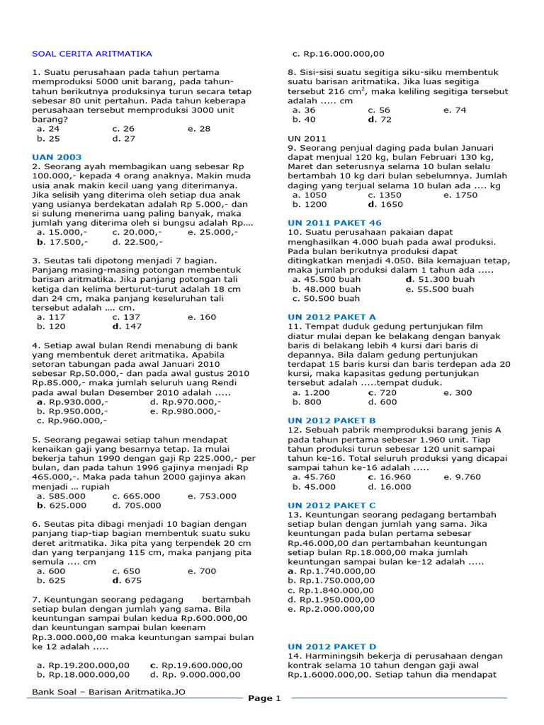 Barisan, Soal Cerita | PDF
