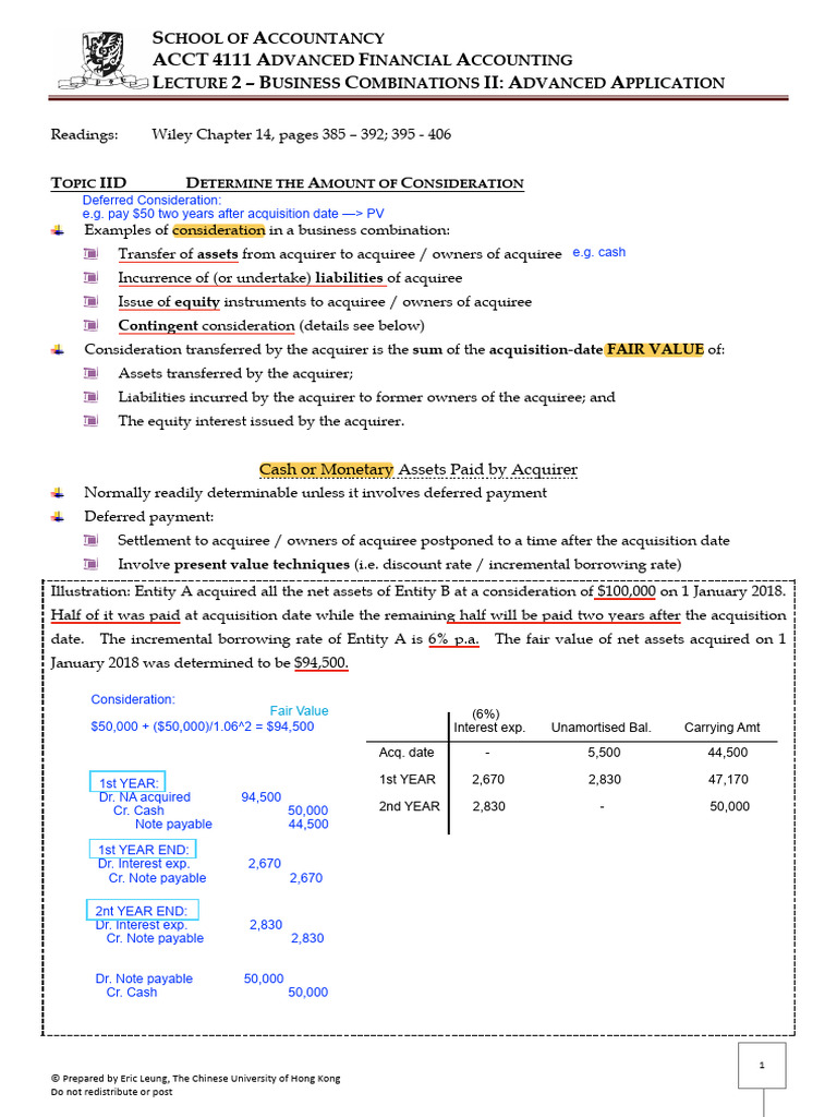 L2 Business Combinations Ii 2023 Pdf Goodwill Accounting Fair Value 