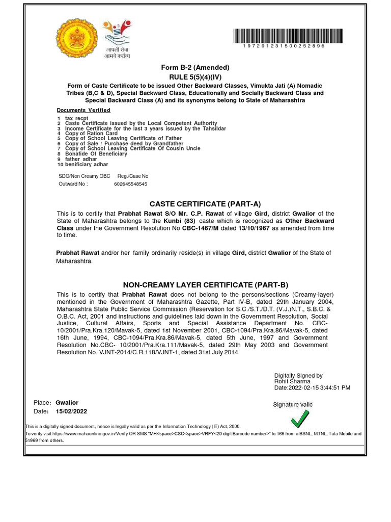 Cast Certificate | Download Free PDF | Segregation | Politics Of India