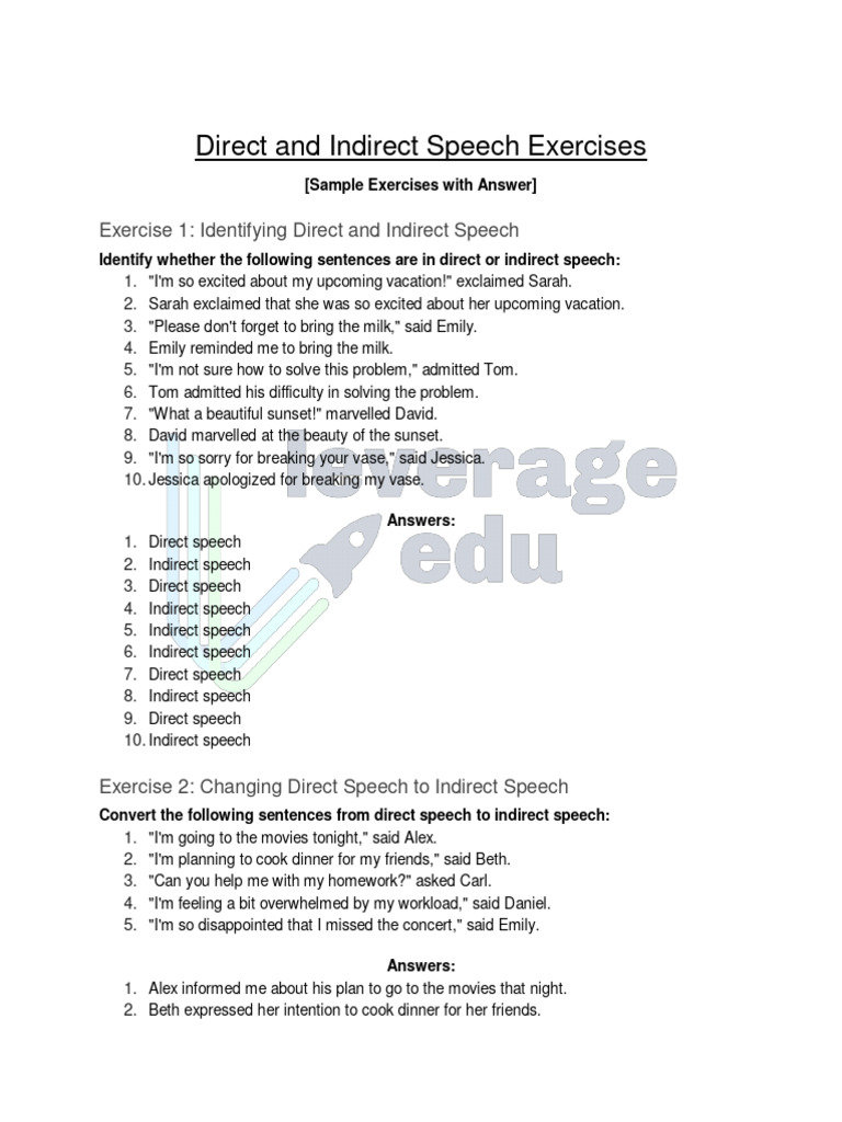 Direct and Indirect Speech Exercises | PDF