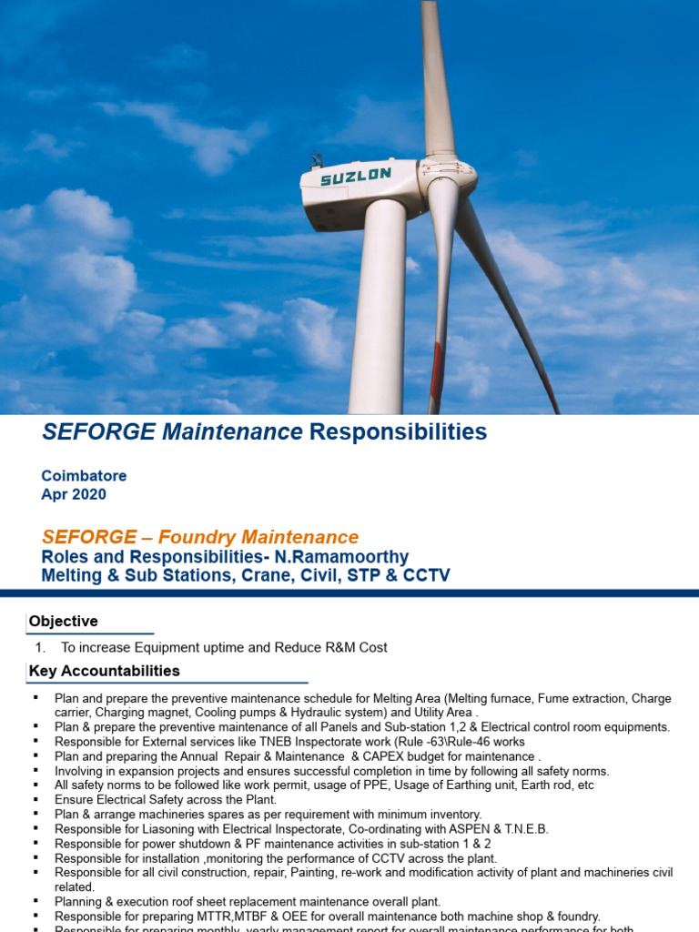 Roles and Responsibilities Foundry Maintenance | PDF | Foundry | Air ...