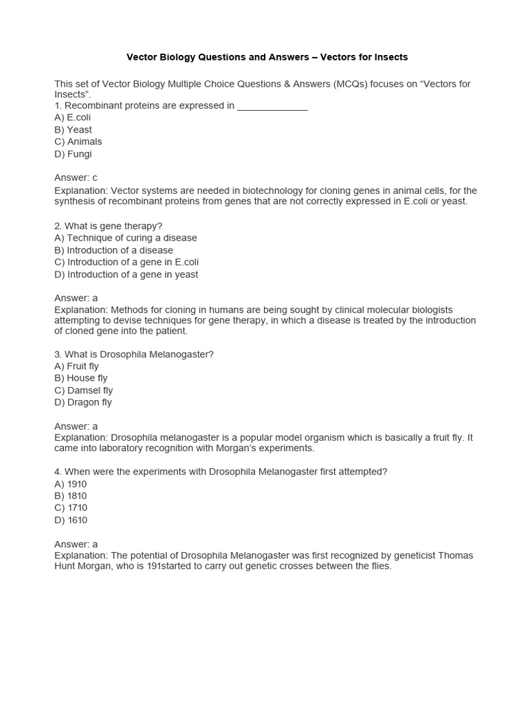Vector Biology Questions and Answers | PDF