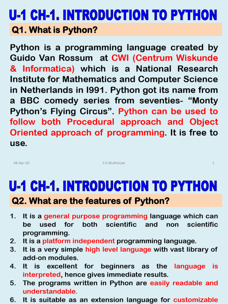 Unit-1 CH - 1 Getting Started With Python | PDF