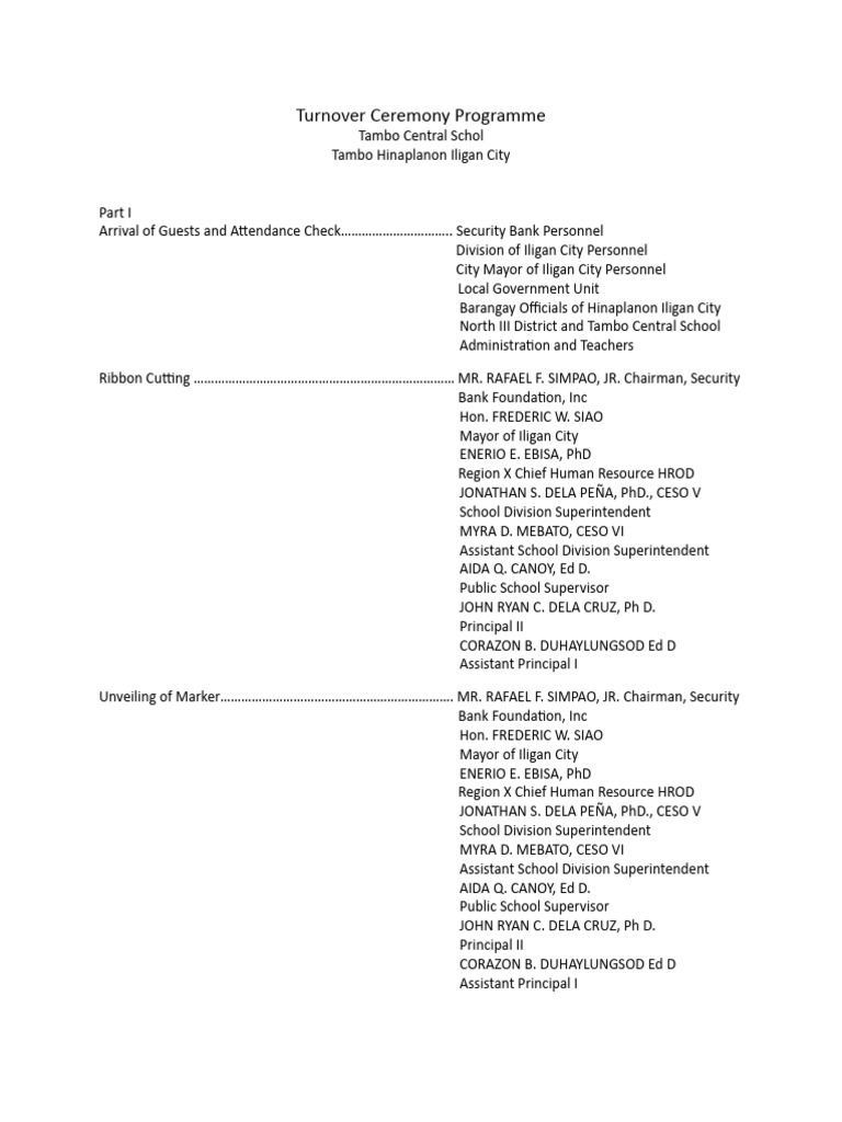 Turnover Ceremony Programme | PDF