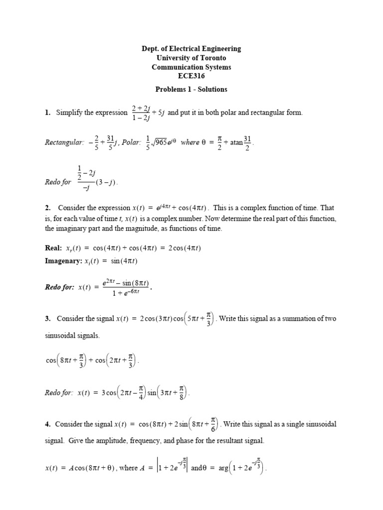 ECE316H1 - 20201 - 641586556718ECE316 Problem Set Solutions Merged-20 | PDF | Signal To Noise ...