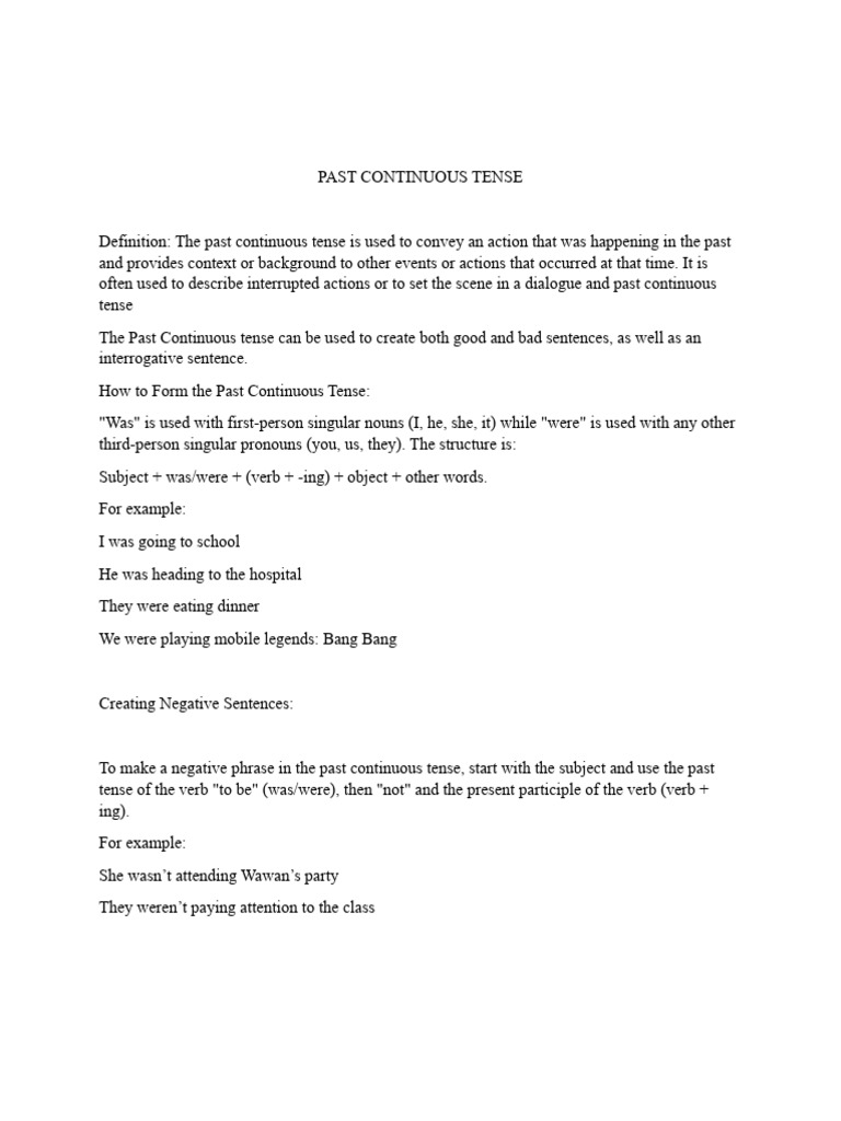 Past Continuous Tense Guide | PDF | Verb | Grammatical Tense
