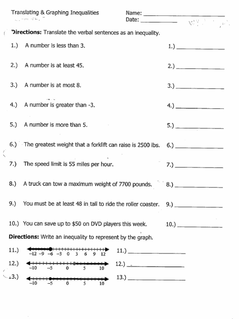 Inequalities Blank Worksheets | PDF