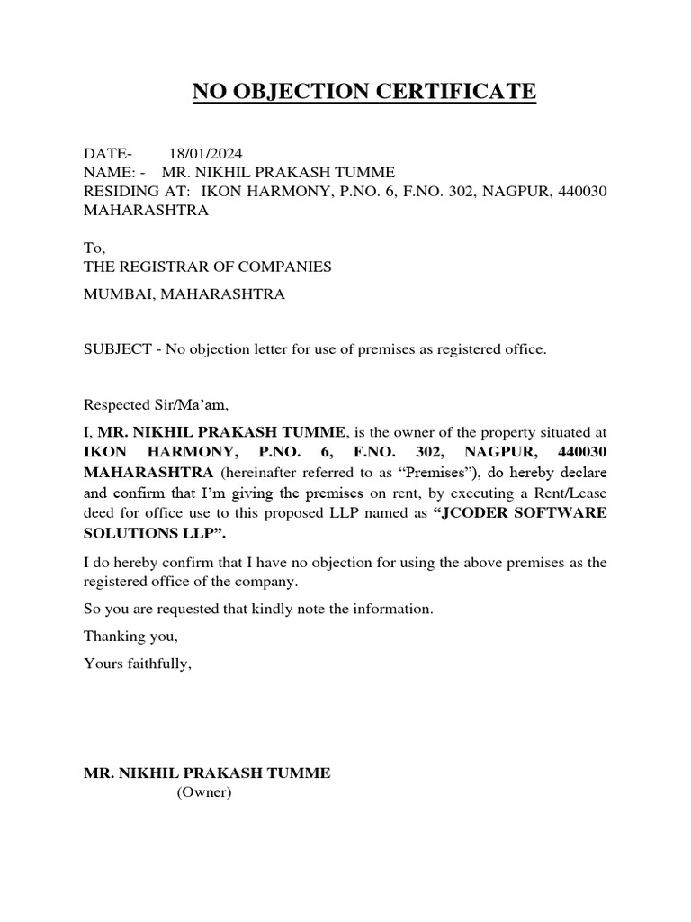 No Objection Certificate | PDF