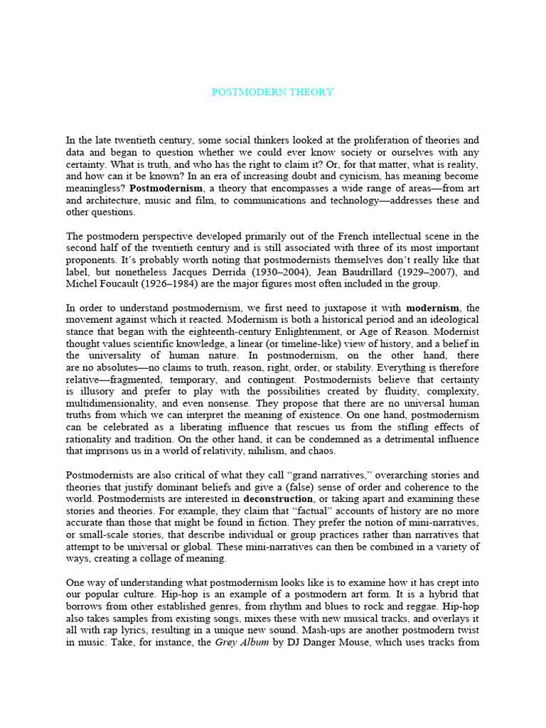 Postmodern Theory | PDF | Postmodernism | Epistemology