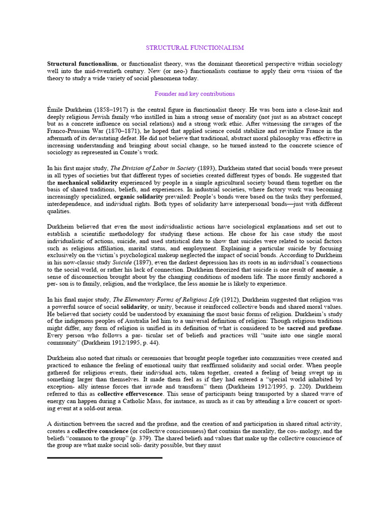 Structural Functionalism | PDF