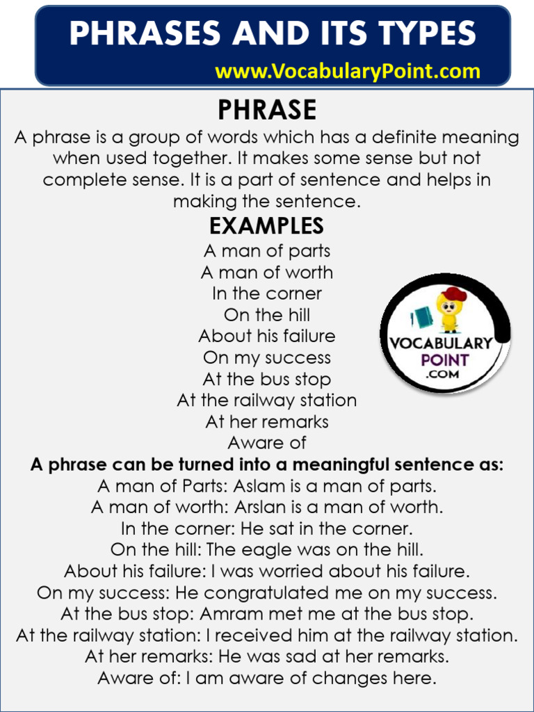 Types of Phrases Explained | PDF | Noun | Verb