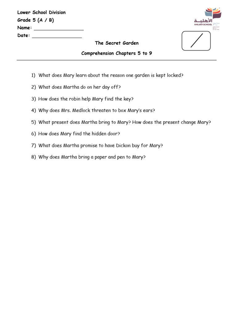 The Secret Garden Comprehension 5 To 9 | PDF