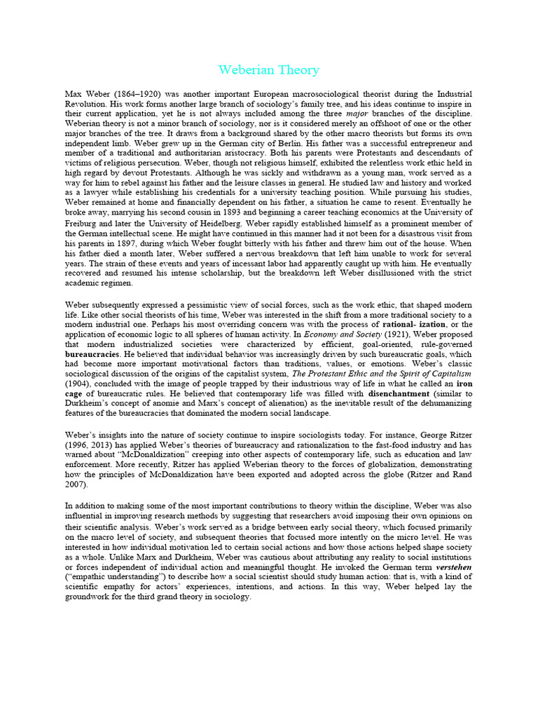 Weberian Theory | PDF | Max Weber | Bureaucracy