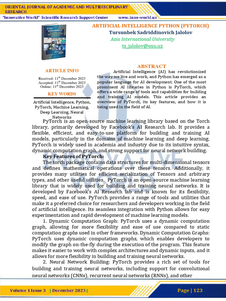 Artificial Intelligence Python (Pytorch) : Asia International University | Download Free PDF ...