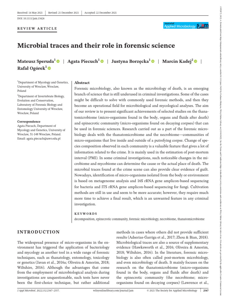 Microbial Traces And Their Role In Forensic Science Download Free Pdf