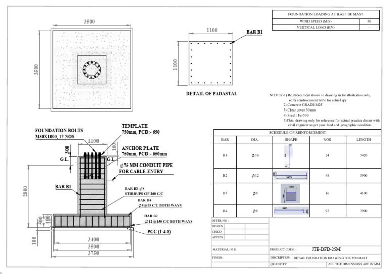 25m High Mast Foundation Drawing | PDF | Materials | Engineering