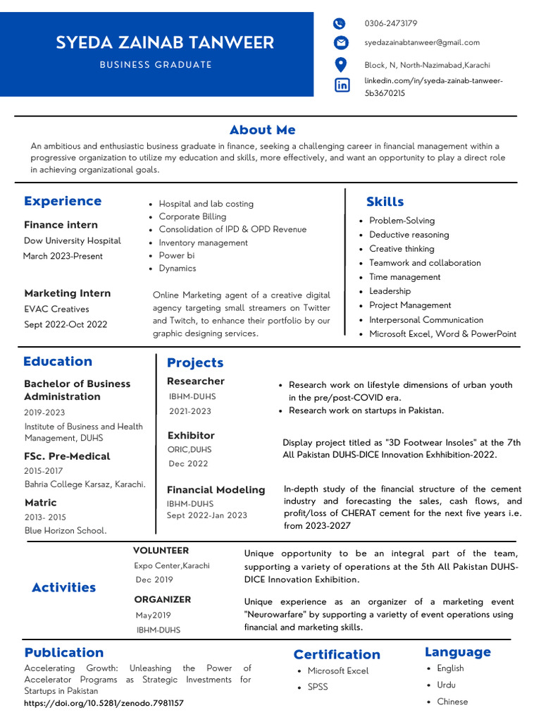 CV Zainab | Download Free PDF | Marketing | Business