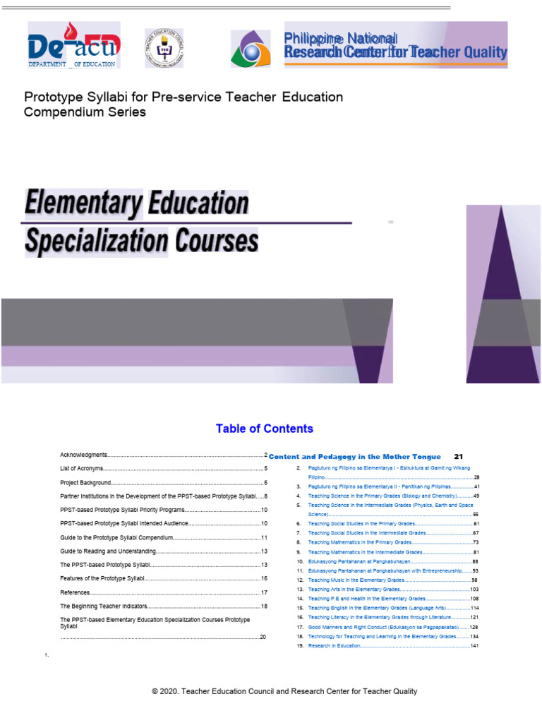 3 Elementary Education Prototype Syllabi Compendium | PDF | Learning ...
