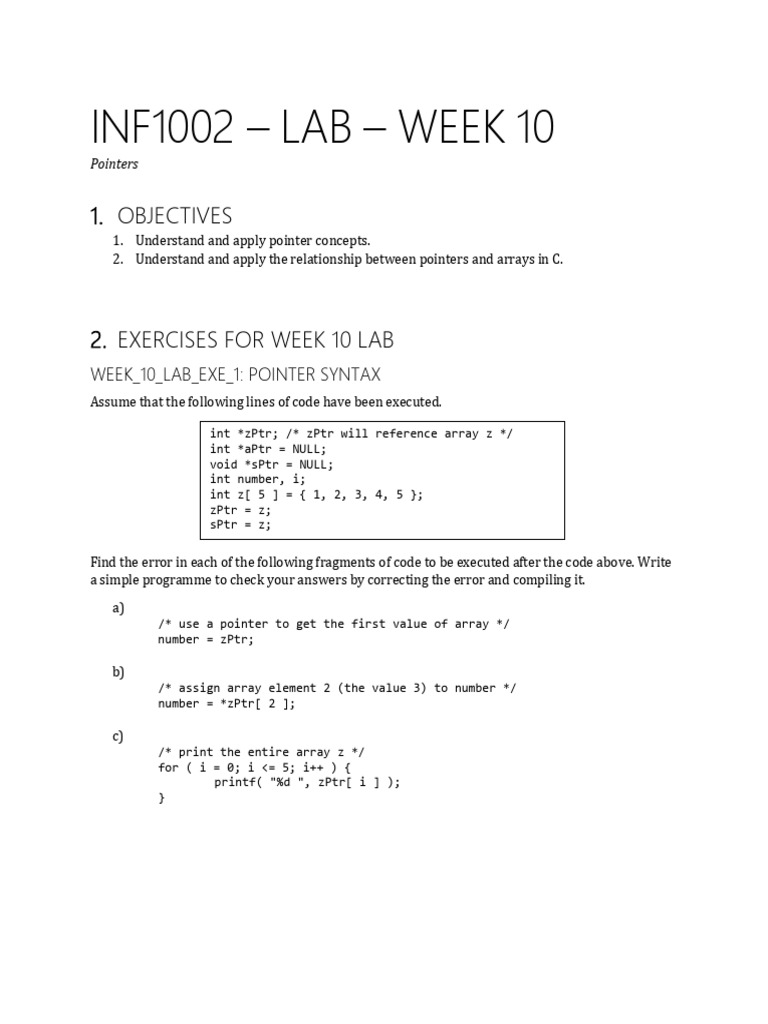 W10 LAB Pointers and Array | PDF | Pointer (Computer Programming) | Computer Programming