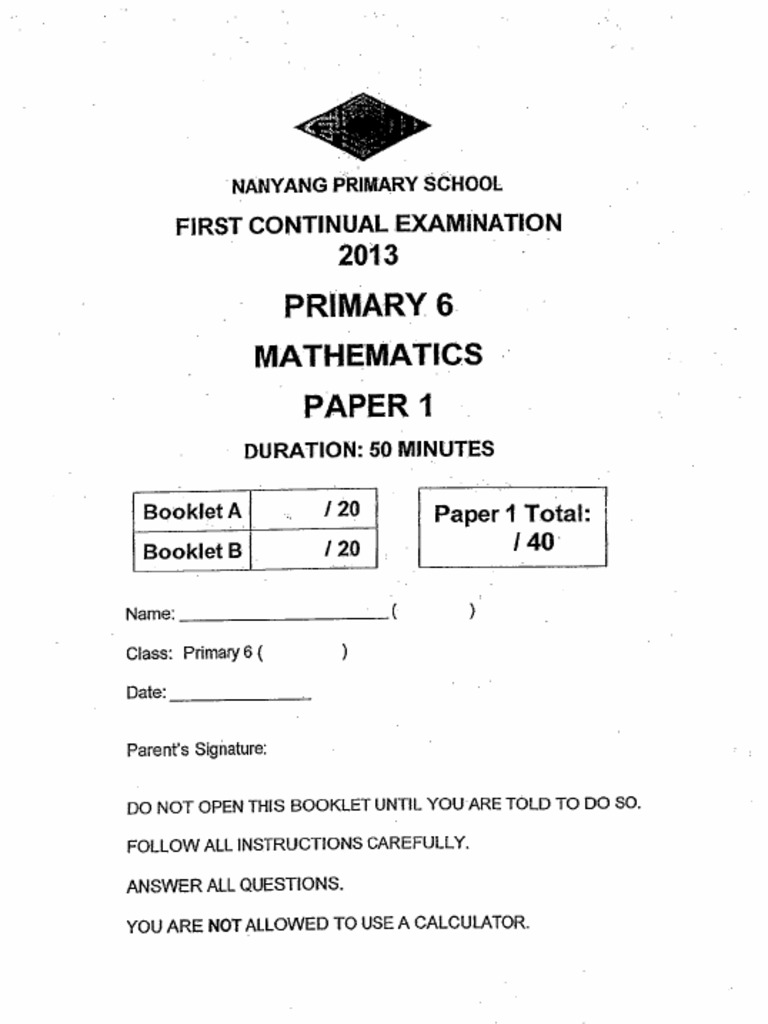 P6 Maths CA1 2013 Nanyang | PDF
