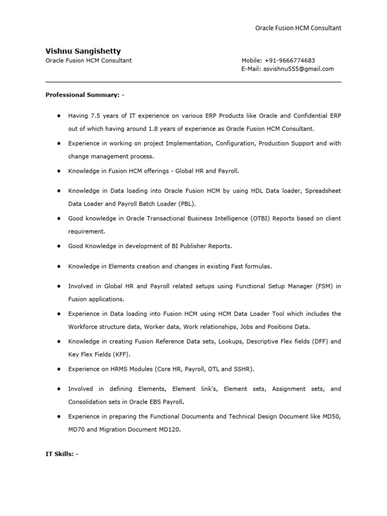 Vishnu Sangishetty HCM Resume | PDF | Computing | Information Technology