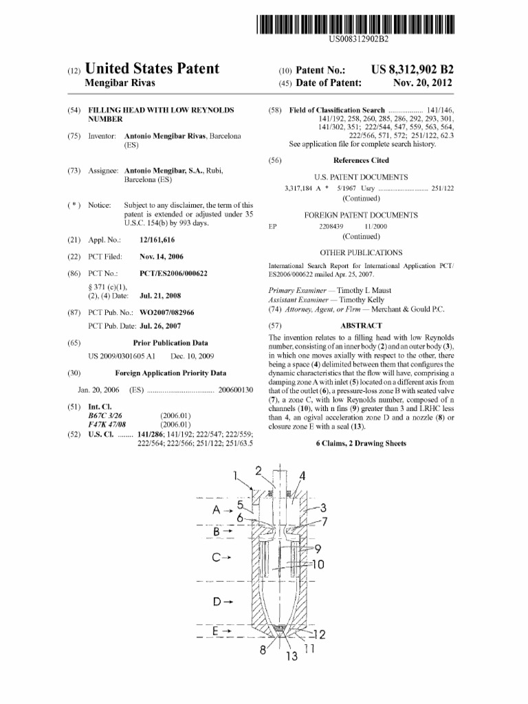 Low Reynolds Number Filling Head Patent | PDF